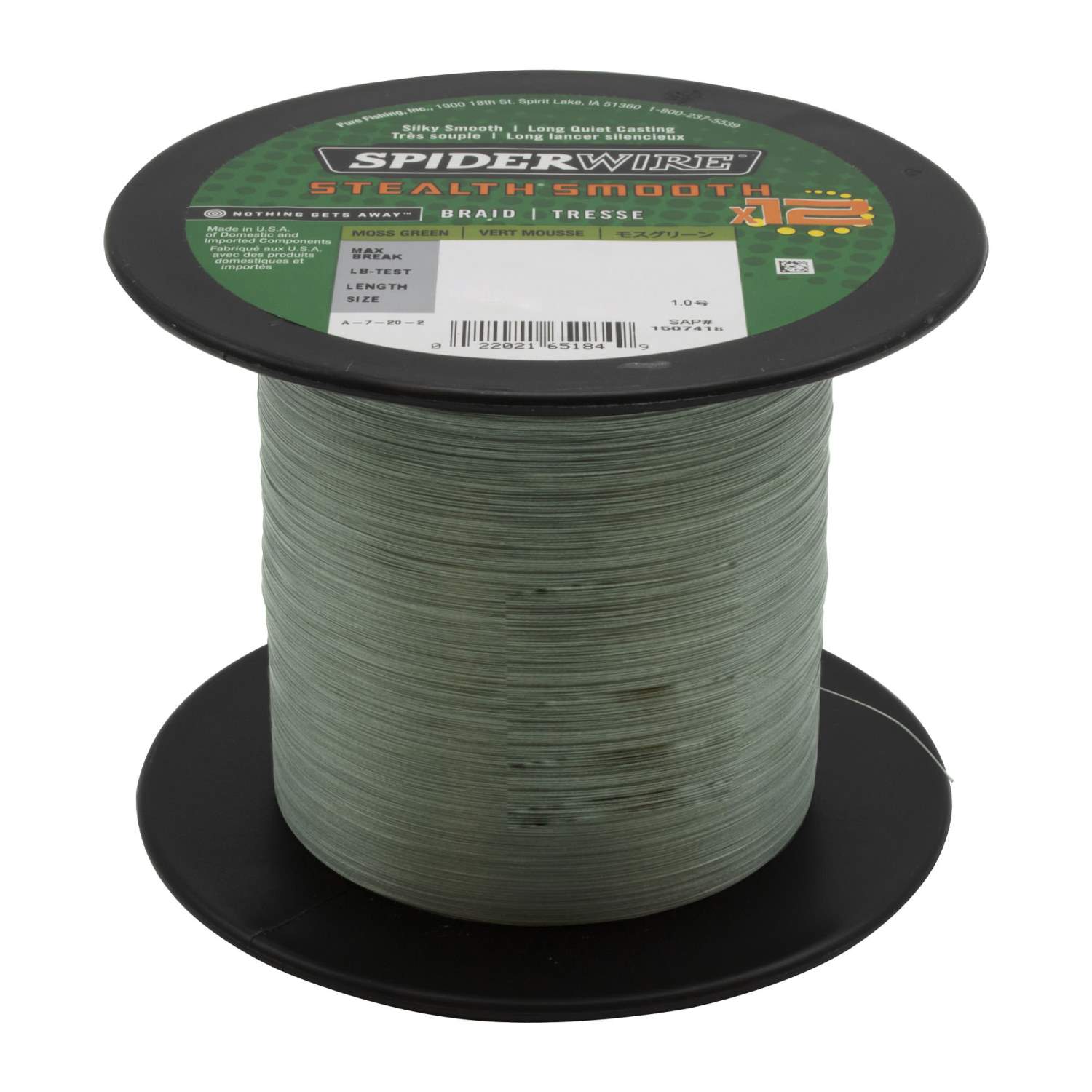 Spiderwire Stealth Smooth 12 Moss Green 1m von der Großspule Angelschnur, TK18kg - 0,19mm