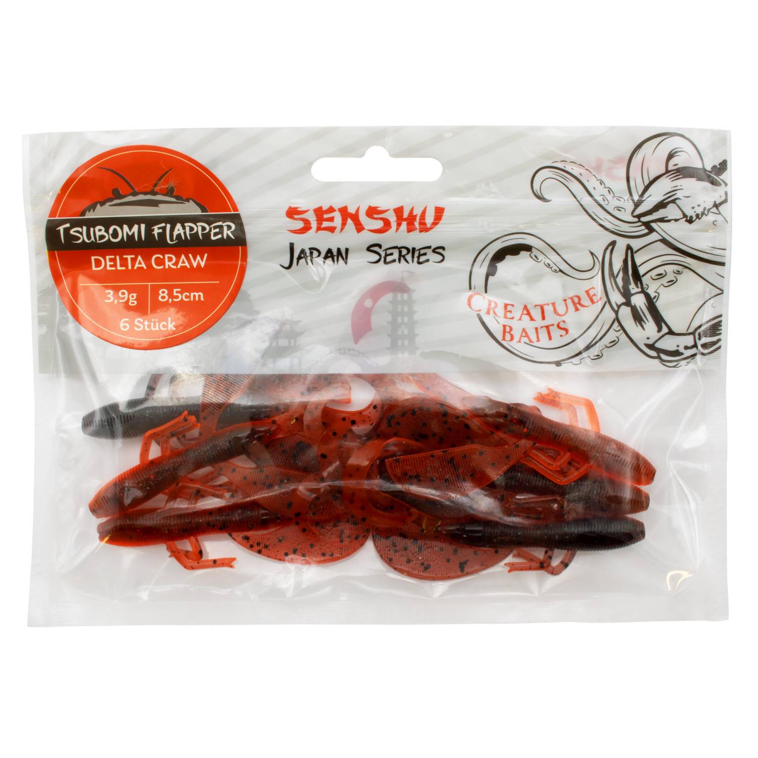 Senshu Tsubomi Flapper - Creature Bait 8.5cm - Delta Craw - 3.9g - 6 Stück