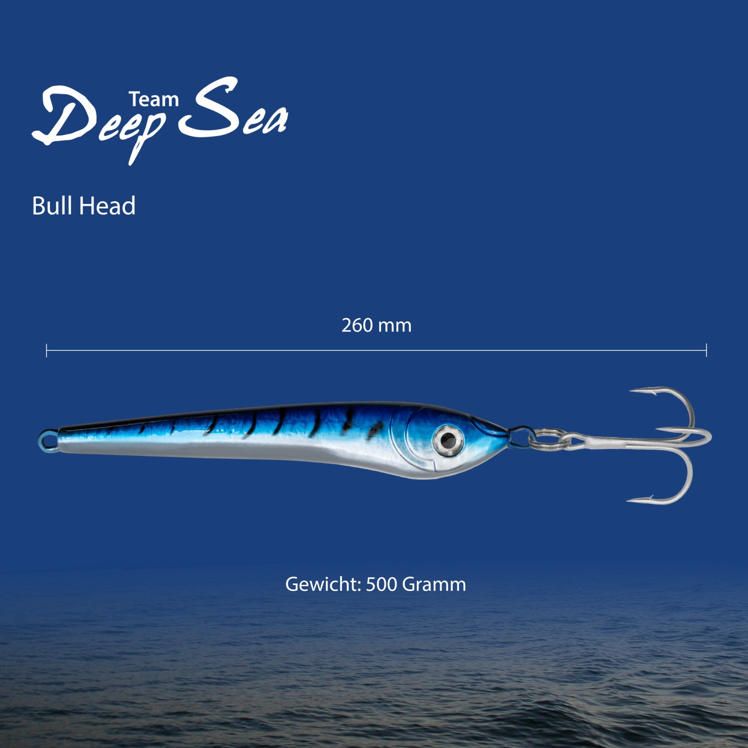 Team Deep Sea Bull Head Pilker 500g - Blaue Makrele - 1 Stück