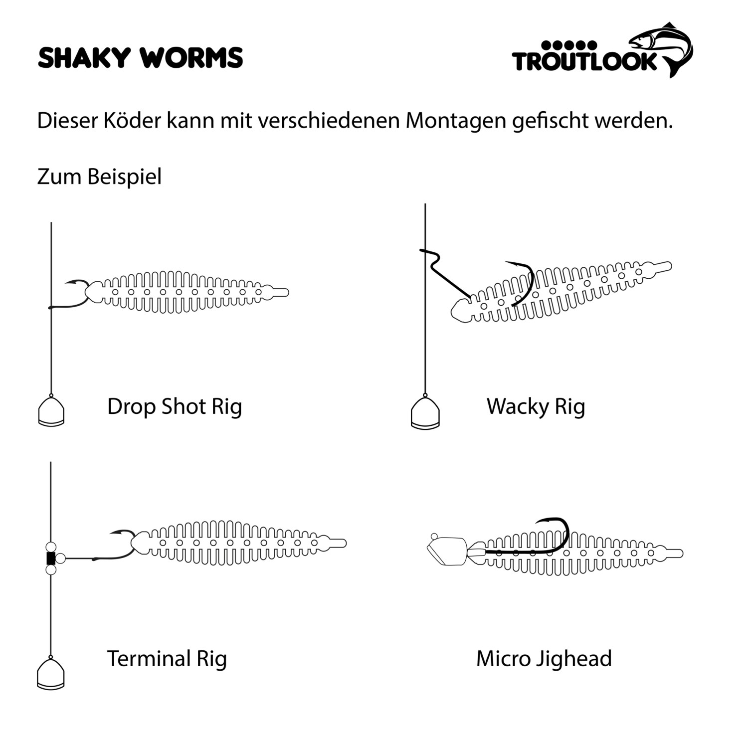 Troutlook Shaky Worms Gummiwurm Forellengummi Forellenköder Ultra Light ...