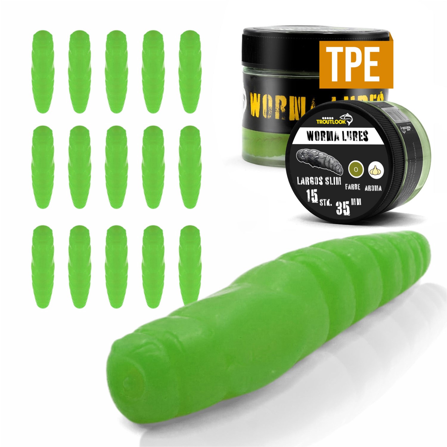 Troutlook Worma Lures - Largos Slim - Forellengummi Garlic/Knoblauch ...