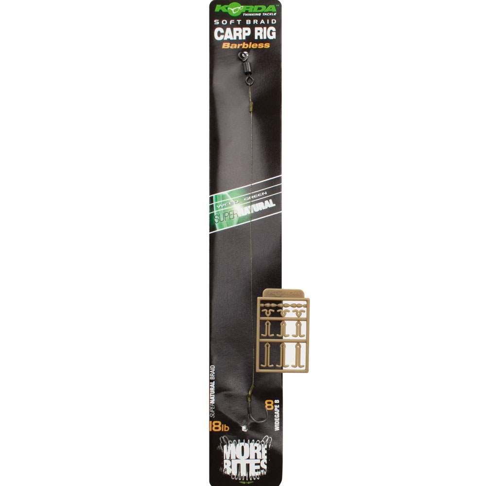 Korda Ready Tied Carp Rig 18lb SuperNatural Wide Gape B Barbless Gr. 6 ...