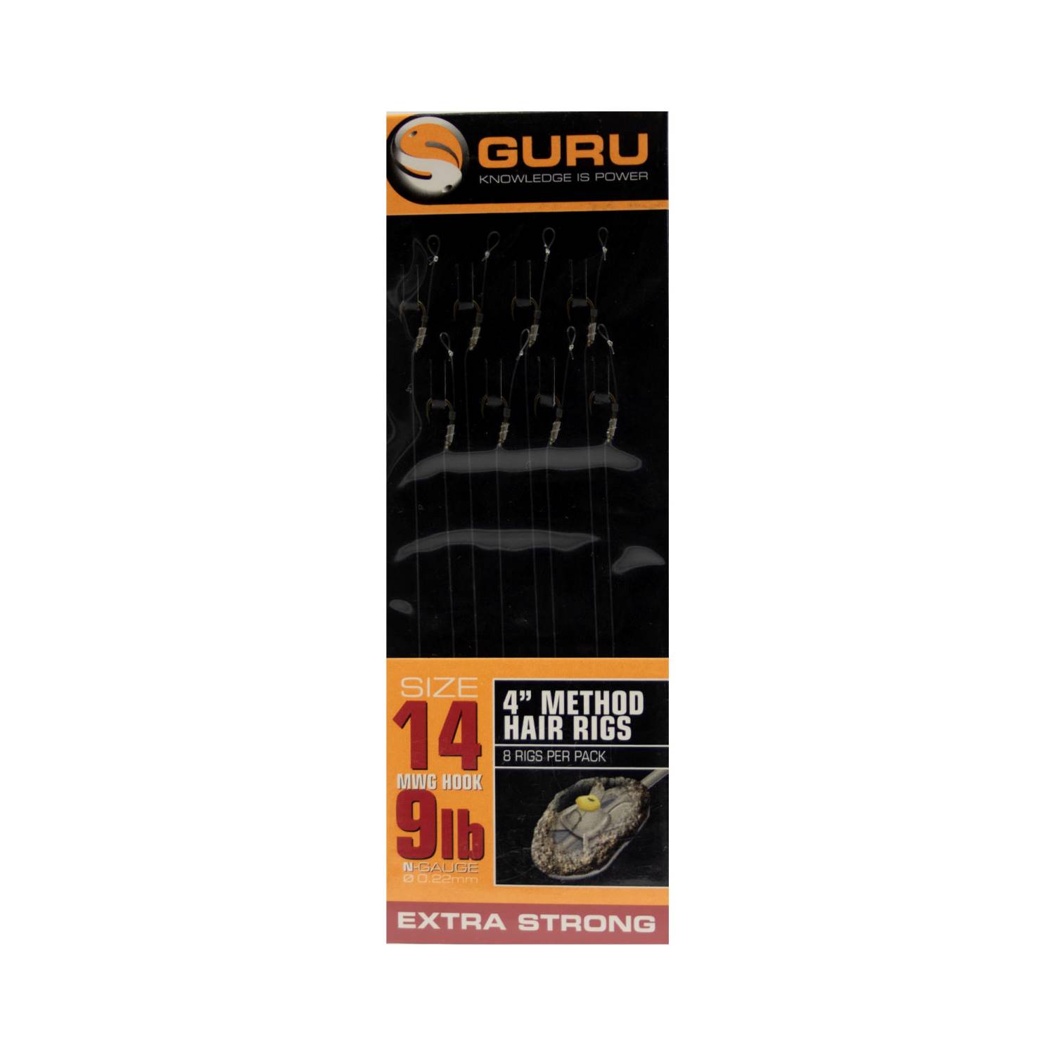 Guru Ready Rigs 4" Method Hair Rigs Gr. 14 - 9lb - MWG Hook
