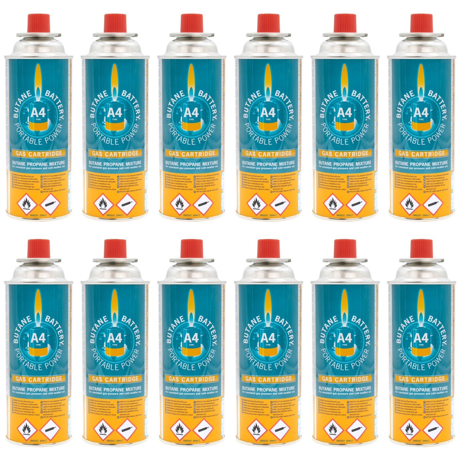 12 x Gaskartusche GB-1a / MSF-1A, Propan- Butangemisch