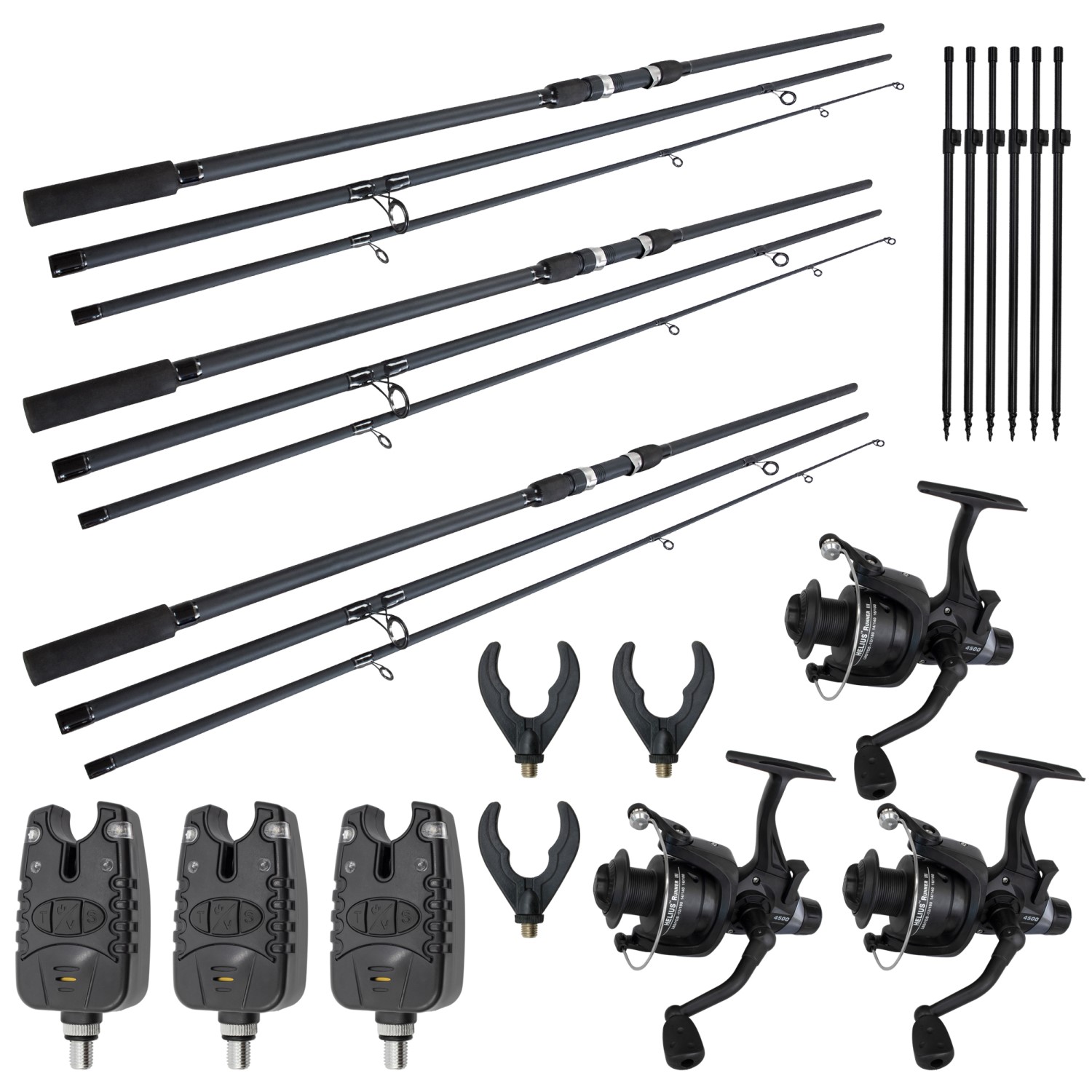 3 x Helius Runner III + 3 x Karpfenrute Black Phantow II + 3 x ...